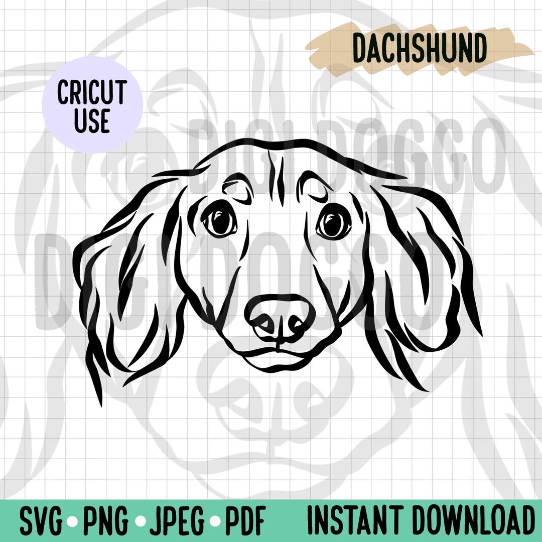 Long Hair Dachshund Outline SVG/ Sausage Dog Face Line Art Vector File ...