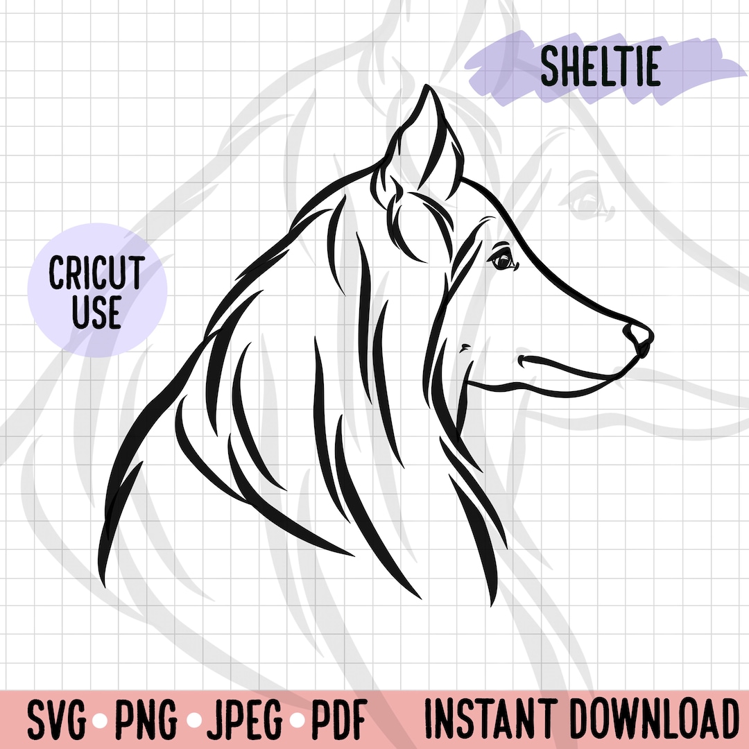 Sheltie Side View Outline SVG/ Minimalist Dog Profile Line Art/ Sheltie Head PNG Digital ...