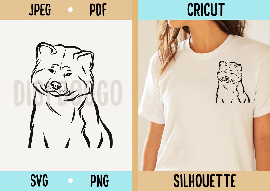 Akita Inu Outline SVG: Dog Breed Line Art, Cricut Cut File (digital ...