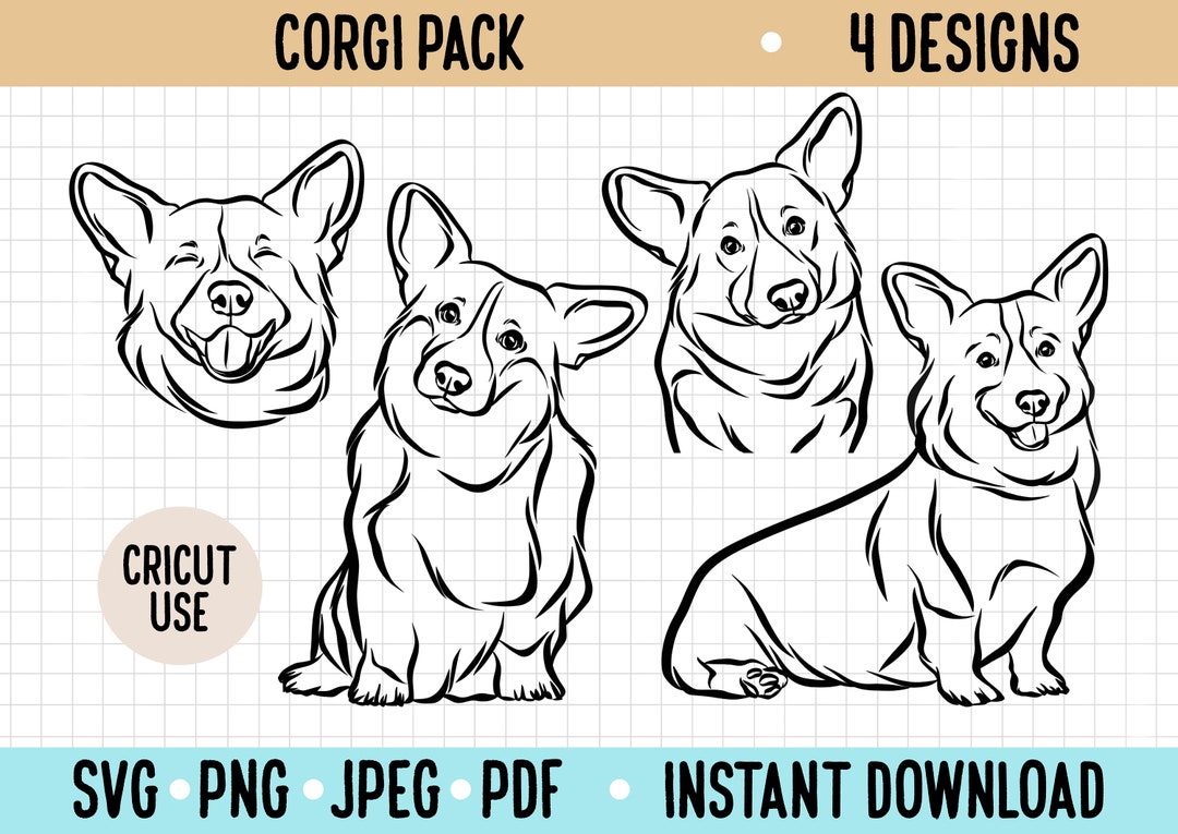 Corgi Outline Drawing SVG/ Corgi Clipart SVG Bundle/ Dog Breed Line Art ...
