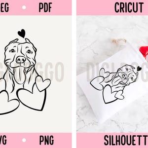 Pitbull Love Outline SVG Valentines Dog Line Portrait Clipart Pittie ...
