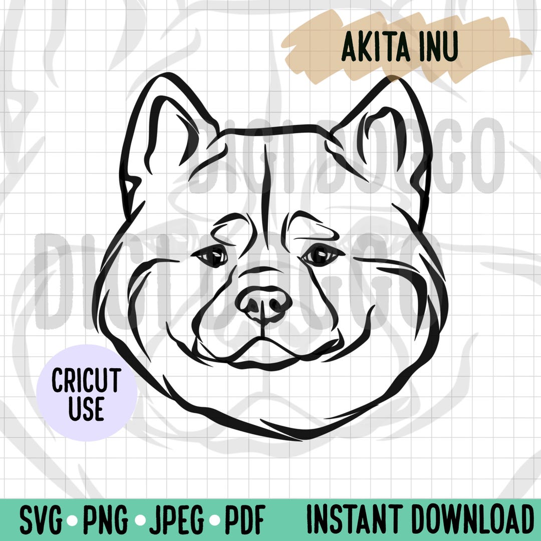Akita Inu Outline SVG/ Dog Face Line Art Vector/ Dog Breed Digital ...