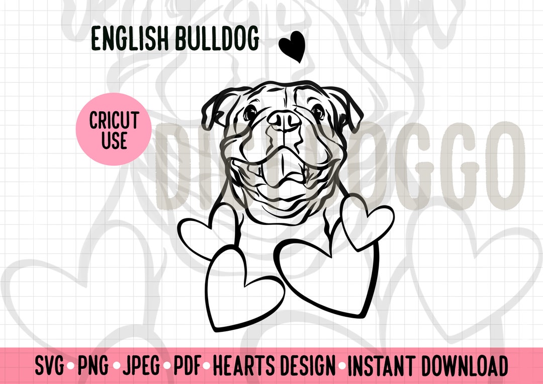 English Bulldog Love Outline SVG Valentines Dog Line Portrait Clipart ...