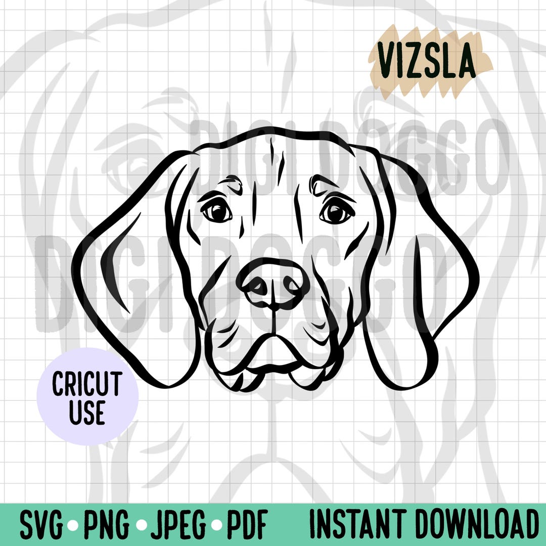 Hungarian Vizsla Outline SVG/ Vizsla Face Line Art Vector File/ Dog ...