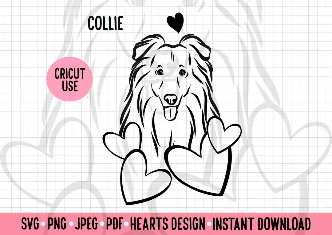 Collie Love Outline SVG Valentines Dog Line Portrait Collie Face ...