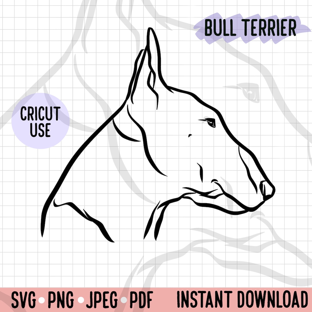 Bull Terrier Outline SVG/ Dog Line Portrait Clipart/ Bully Breed Side ...