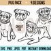 Pug Outline SVG: Line Art Clipart, Cricut Cut File (digital Download ...