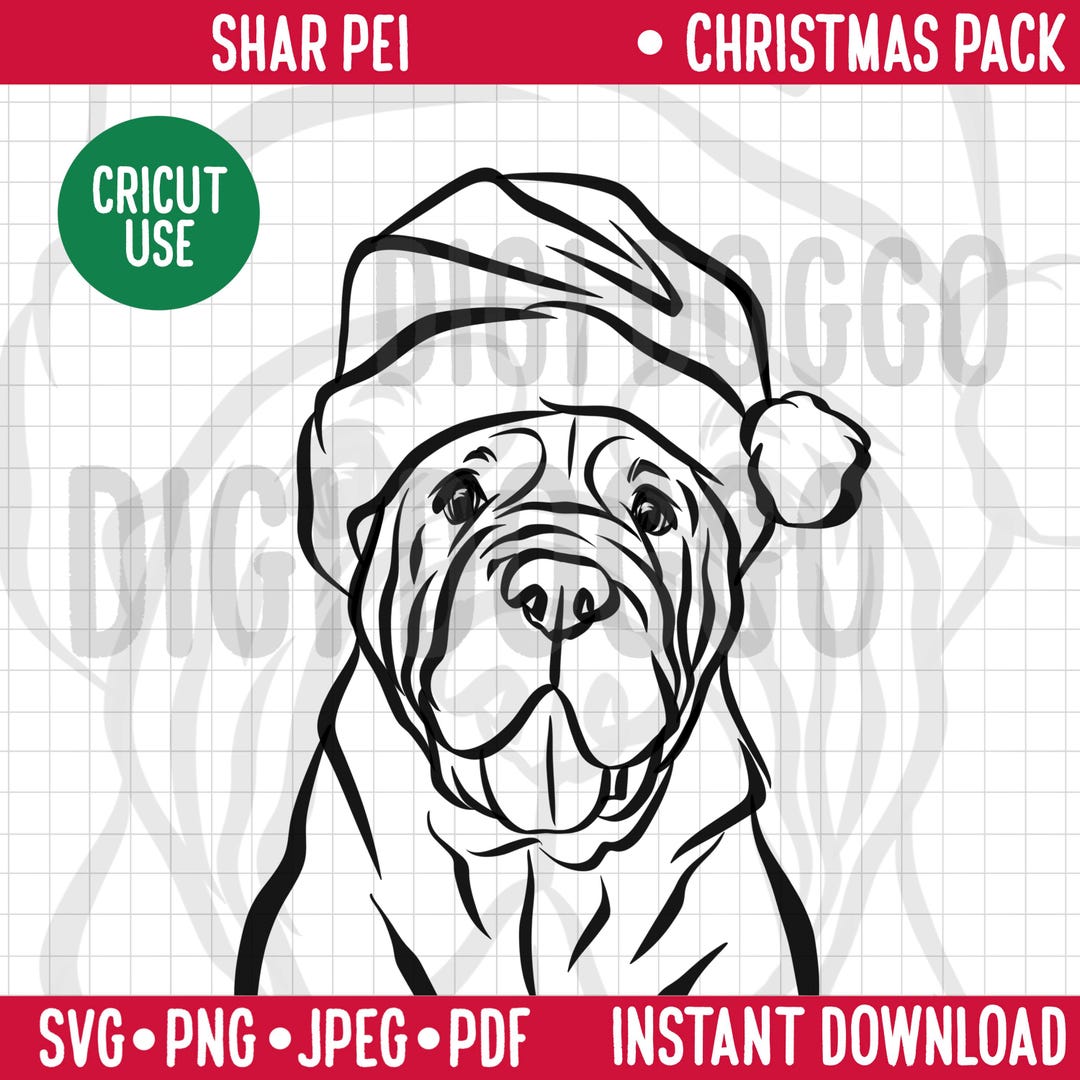 Shar Pei Dog Svg/shar Pei Breed Line Portrait Clipart/shar Pei Santa ...