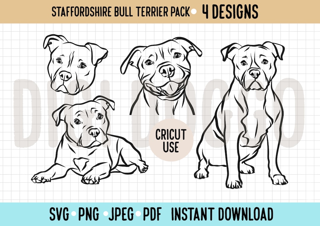 Staffordshire Bull Terrier Dog Outline Svg/large Dog Breed Line Drawing ...