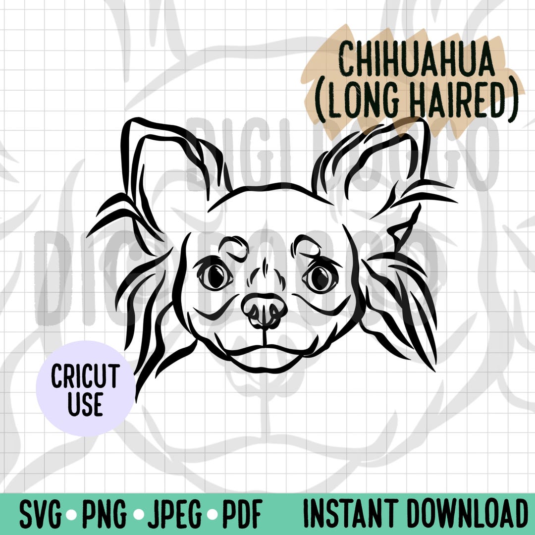 Long Haired Chihuahua Outline SVG/ Cute Chihuahua Face Line Art Vector ...