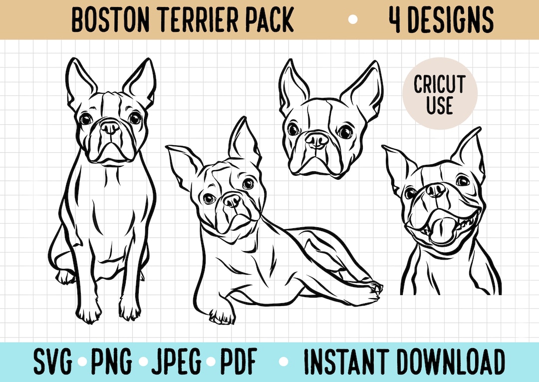 Boston Terrier Outline SVG/ Cute Dog Line Art Vector Graphic/ Cricut ...