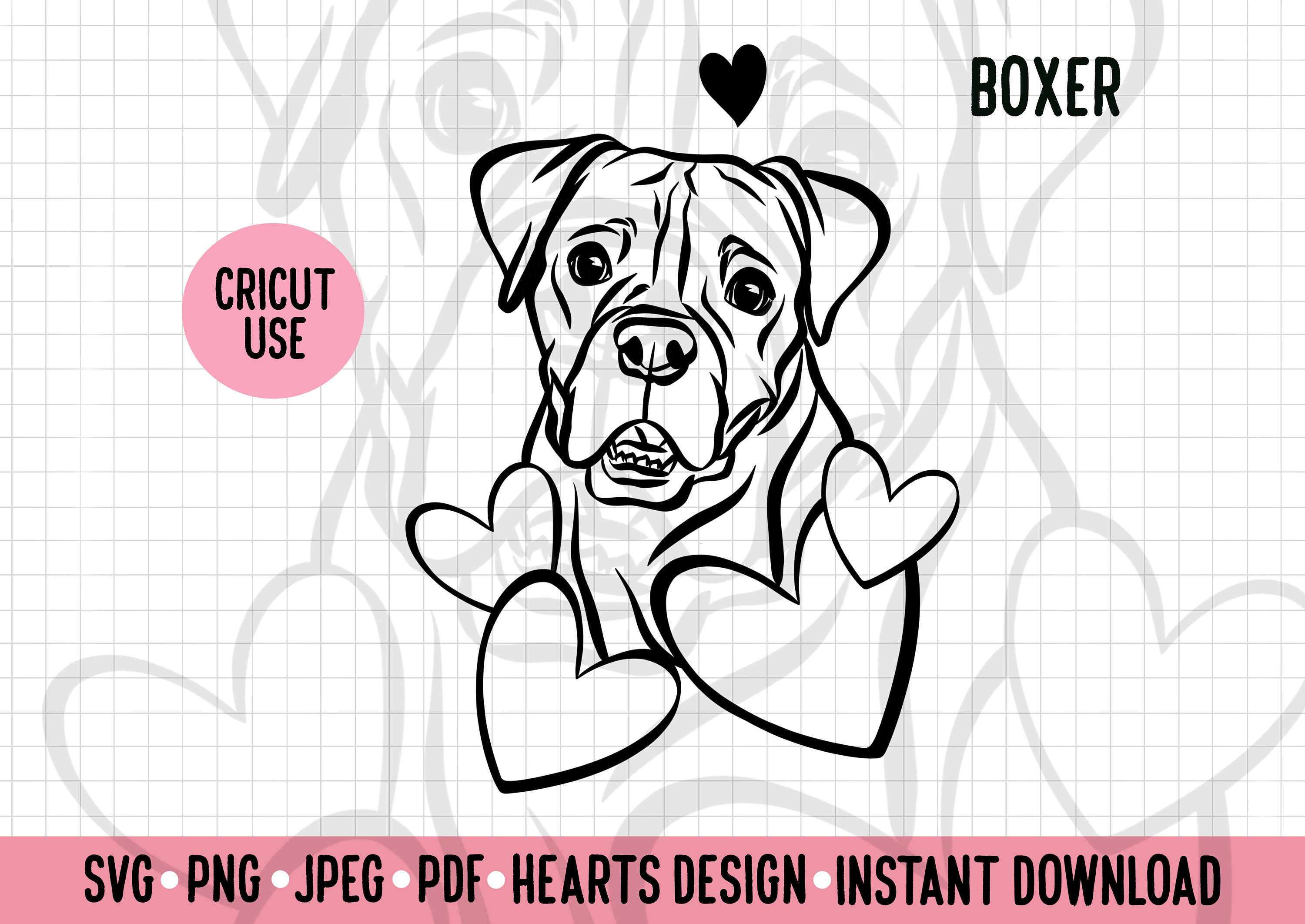 Boxer Dog Outline SVG Valentines Dog Line Portrait Boxer Face Clipart ...