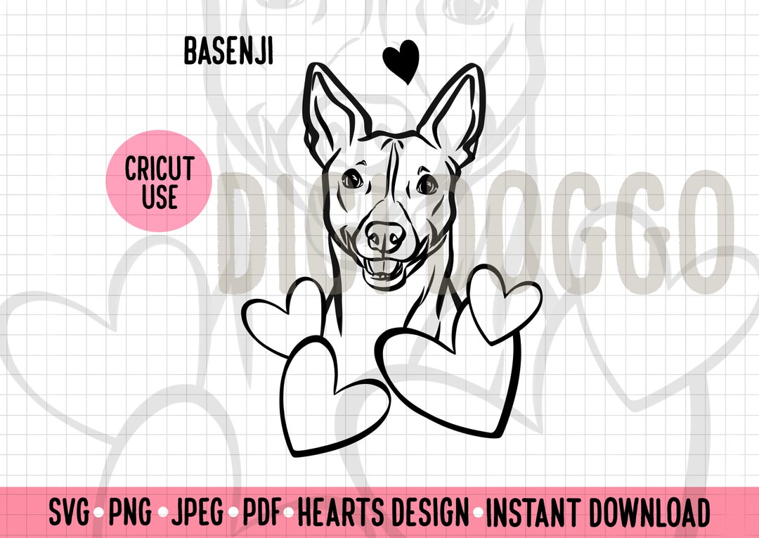 Basenji Love Outline SVG Valentines Dog Line Portrait Basenji Face ...
