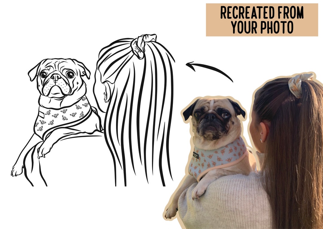 Pet and Human Outline Portrait/ Custom Dog Owner Line Art/ Outline ...