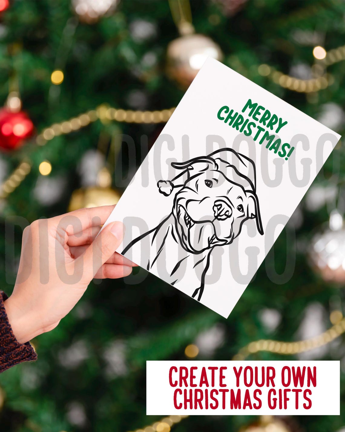 Pitbull Christmas Dog Svg/bully Dog Breed Line Portrait Drawing/pittie ...