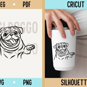 Pug Outline SVG: Line Art Clipart, Cricut Cut File (digital Download ...
