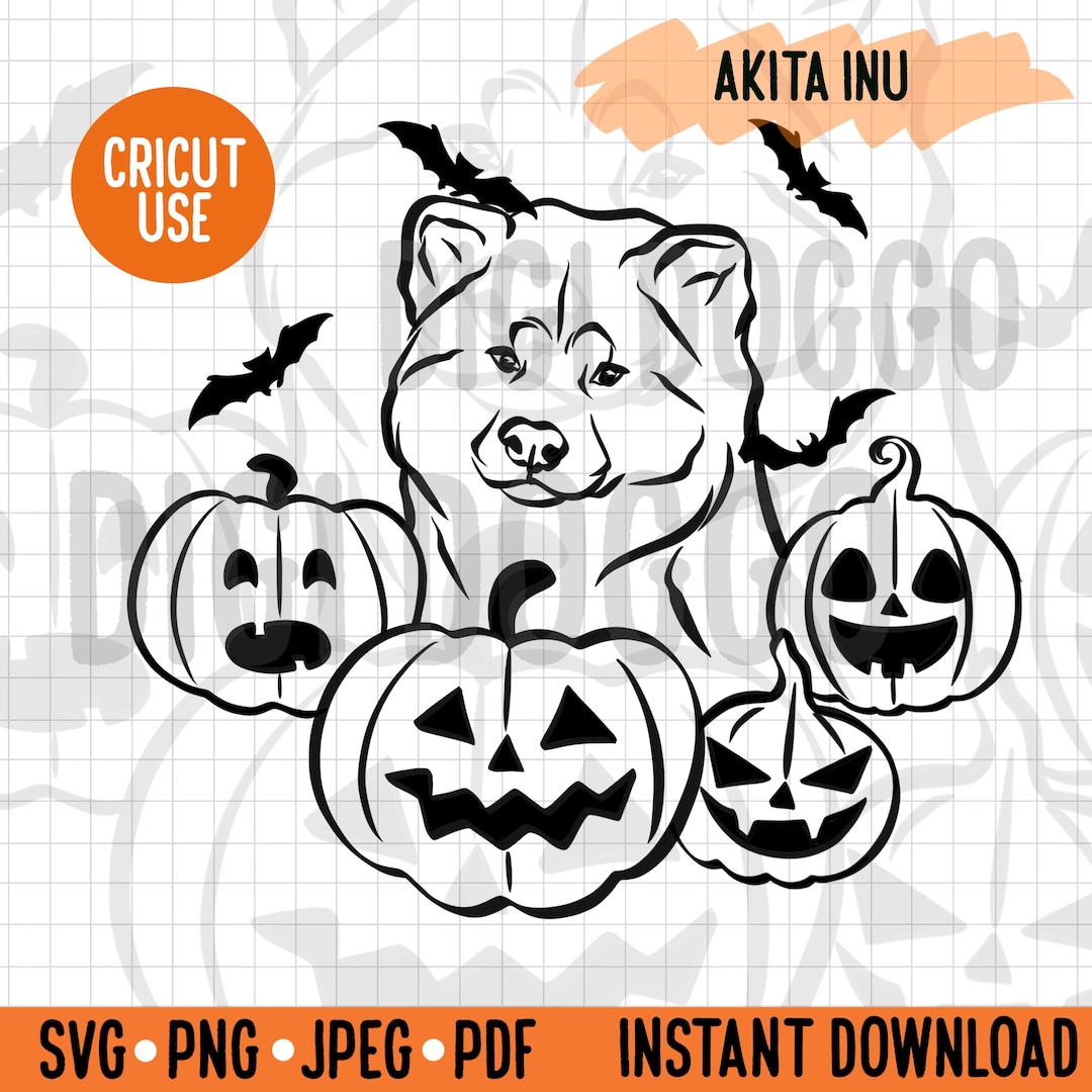 Akita Inu Halloween SVG: Outline Silhouette, Cricut, Glowforge (digital ...