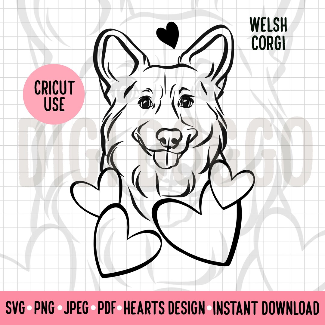 Corgi Love SVG Dog Outline Breed PNG Download Valentines Gift for Welsh ...