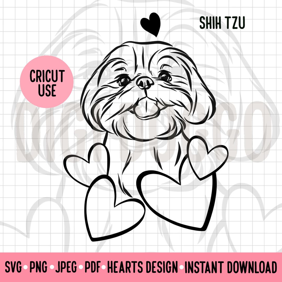 Shih Tzu Love Outline SVG Valentines Dog Line Art Shih Tzu Clipart ...