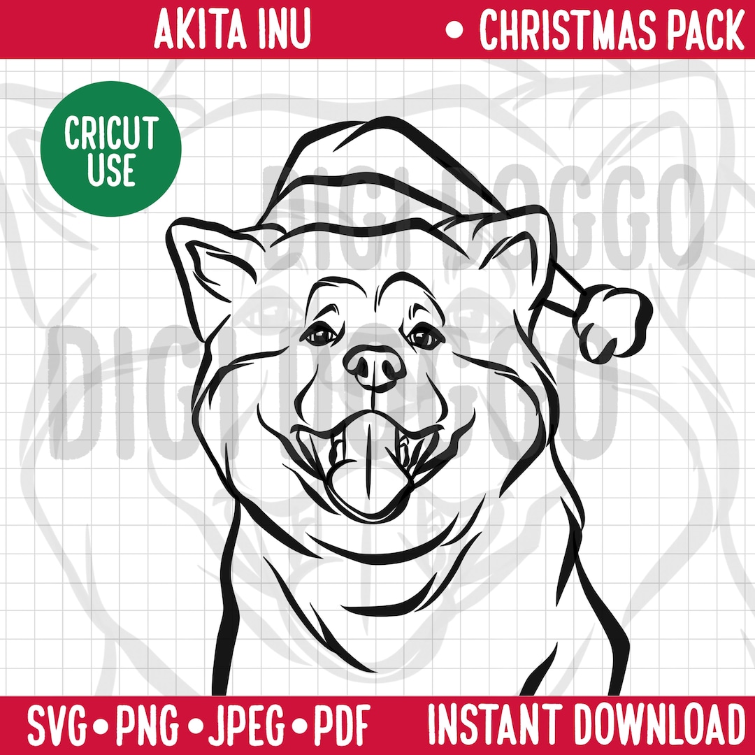 Akita Inu Outline Christmas Svg/dog Breed Line Portrait Clipart ...
