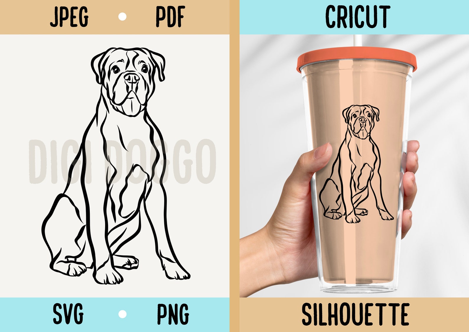 Boxer Dog Outline SVG/ Boxer Vector Illustration Bundle/ Cricut ...