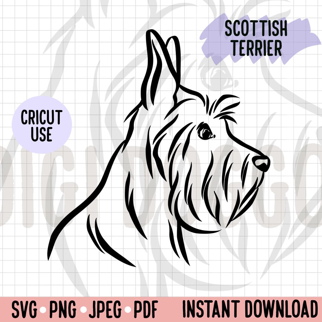 Scottish Terrier Outline: Scottie Dog Portrait SVG Clipart (digital ...