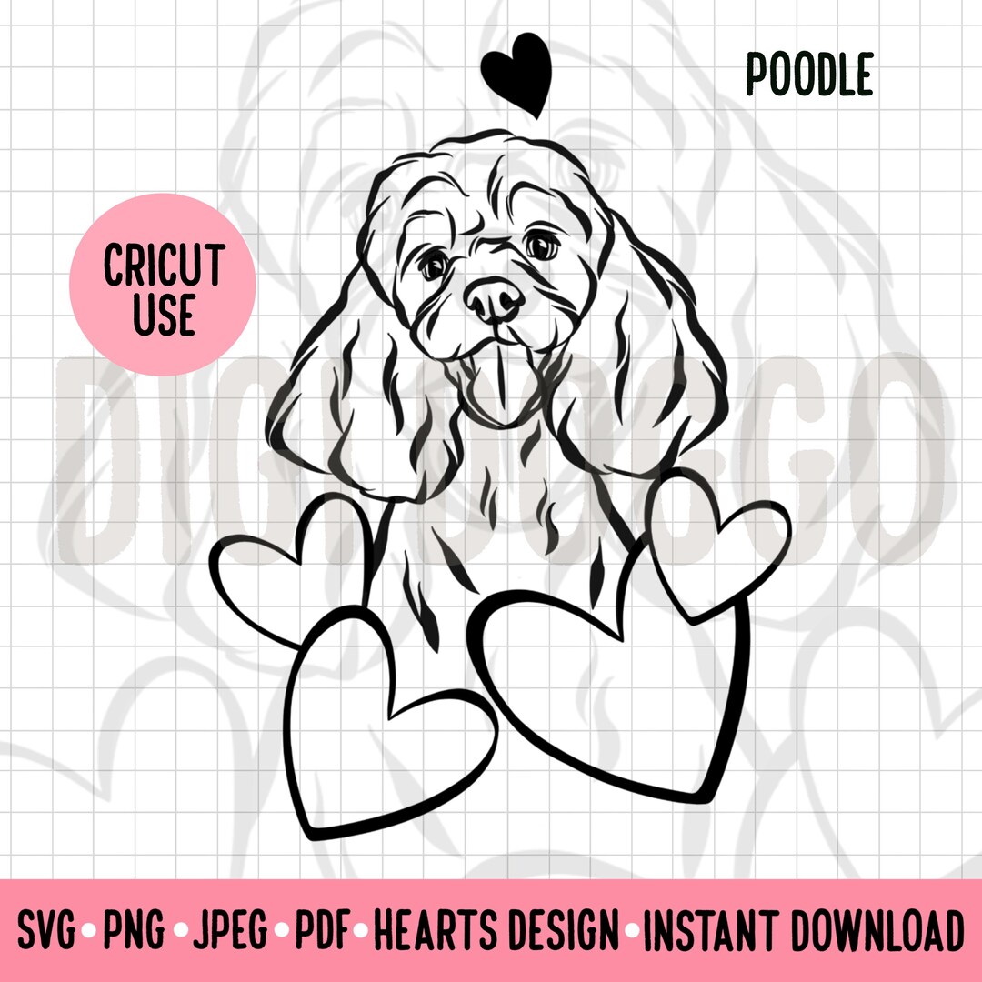Standard Poodle Love Outline SVG Valentines Dog Line Art Poodle Clipart ...