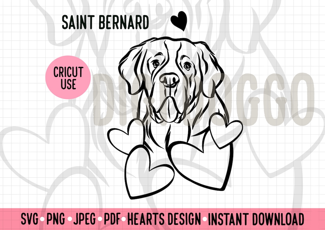 Saint Bernard Love Outline SVG Valentines Dog Line Portrait Clipart ...