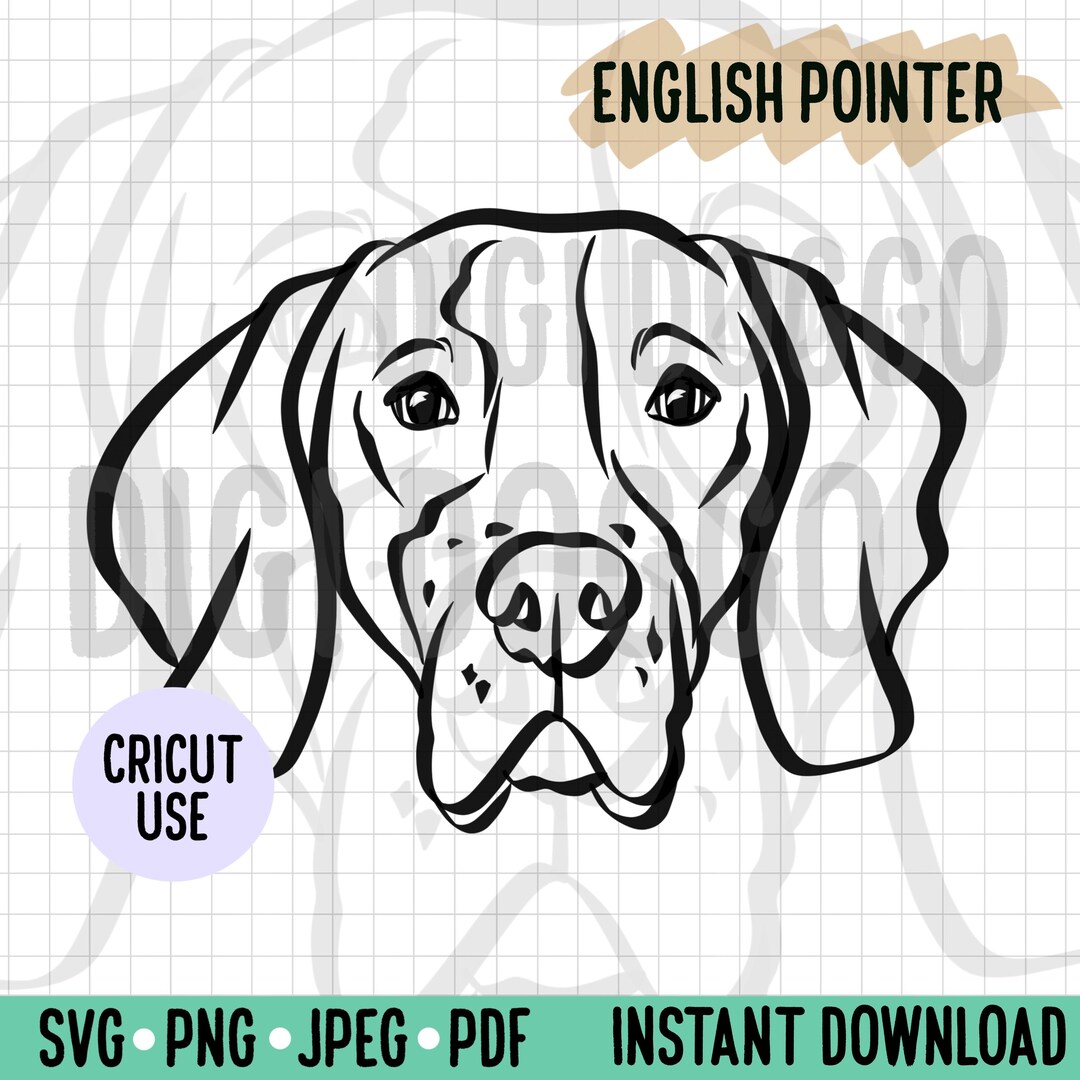 English Pointer Outline Svg/pointer Dog Face Line Art Vector File/dog ...