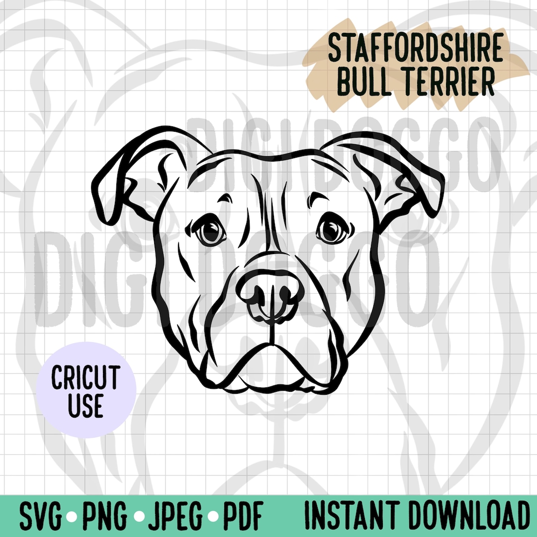 Staffordshire Bull Terrier Outline Svg/dog Face Line Art Vector File ...