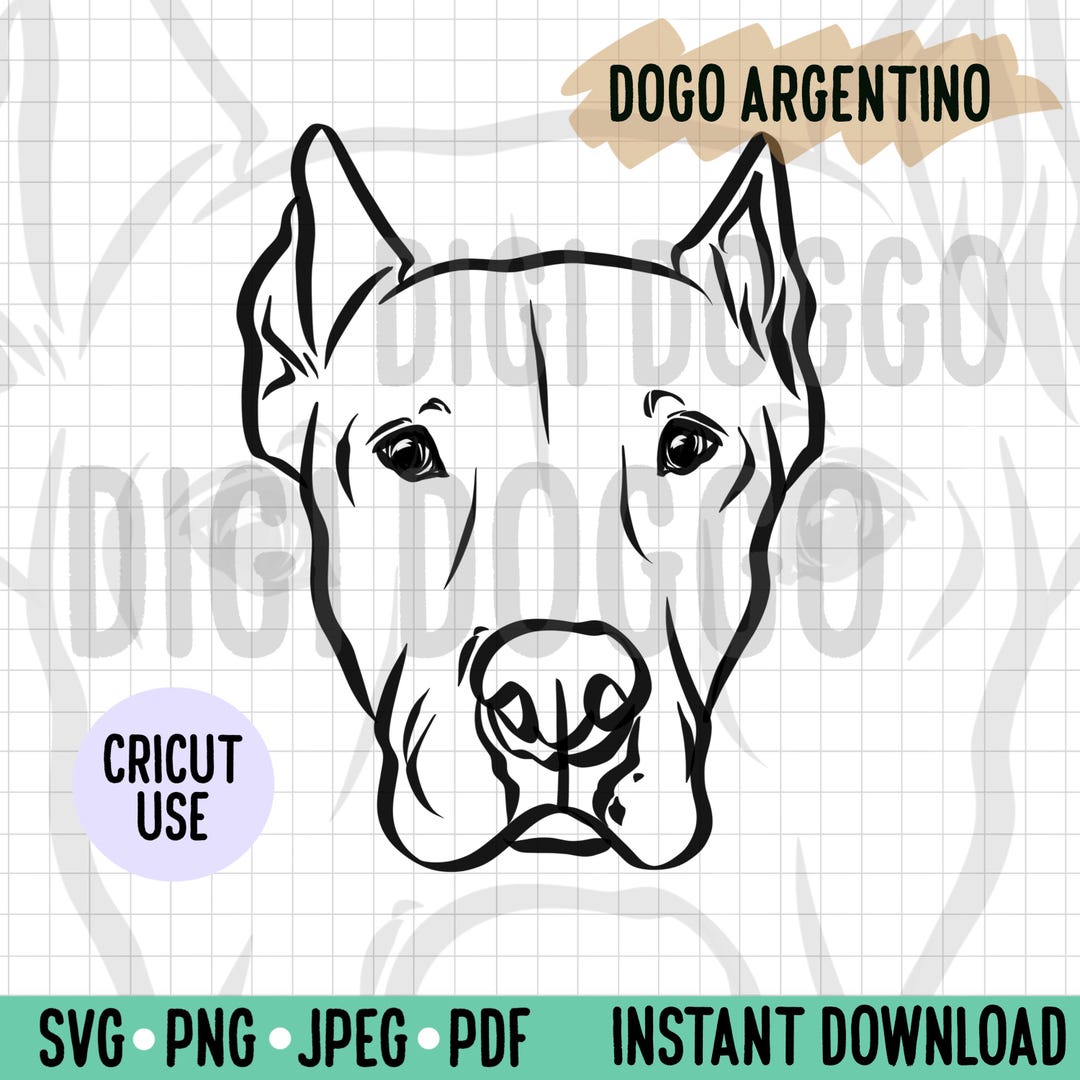 Dog Portrait Outline SVG/ Dogo Argentino Face Line Art Vector File/dog ...
