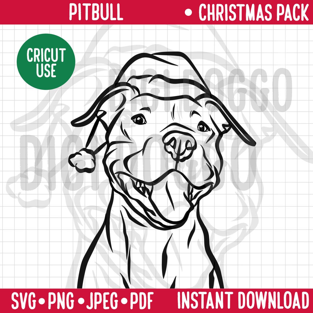 Pitbull Christmas Dog Svg/bully Dog Breed Line Portrait Drawing/pittie ...