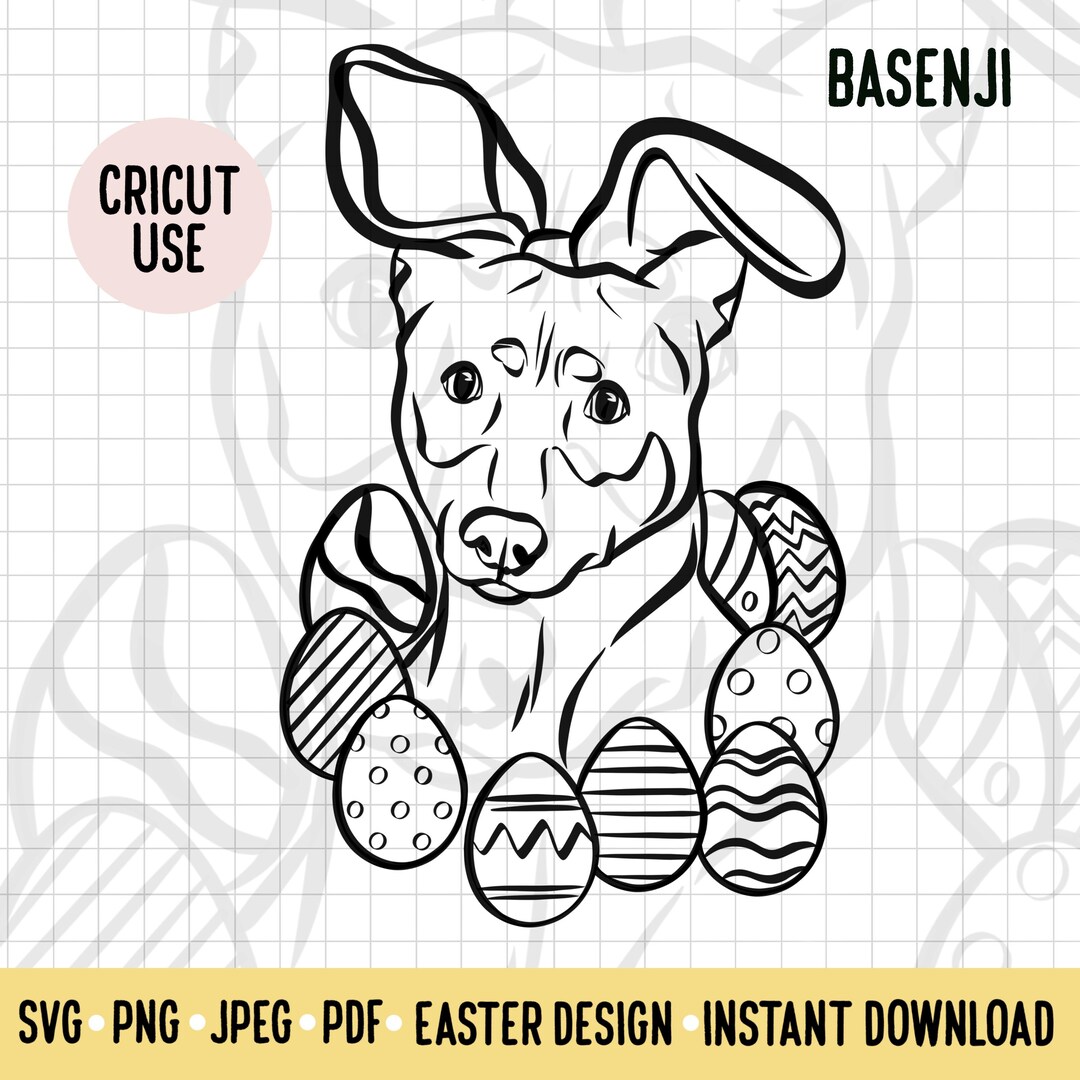 Basenji Outline SVG Easter Bunny Ears Dog Breed Digital Download Vector ...