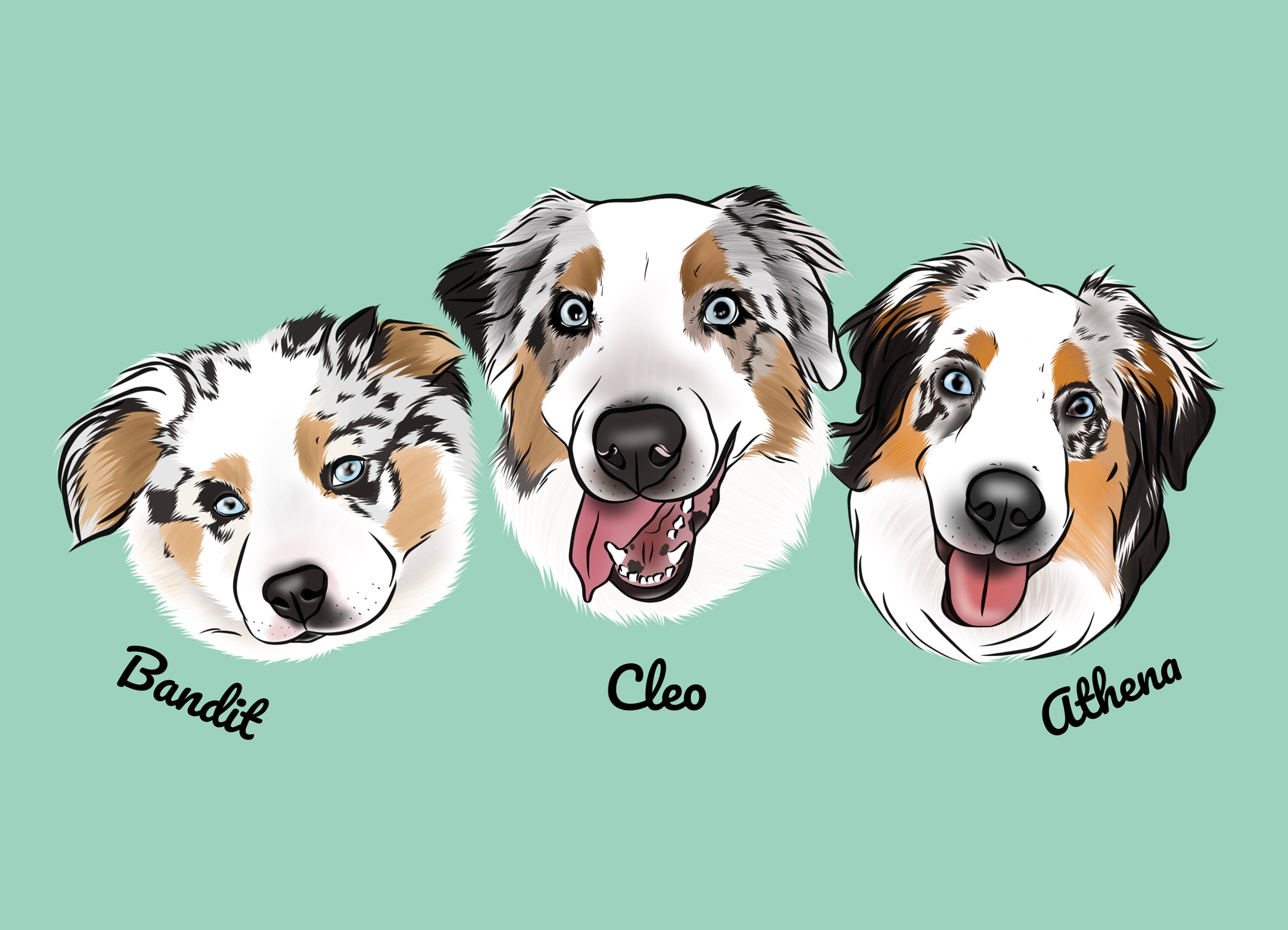 Cartooned Dogs 3 Pets on Image Illustration Drawing Pet - Etsy UK