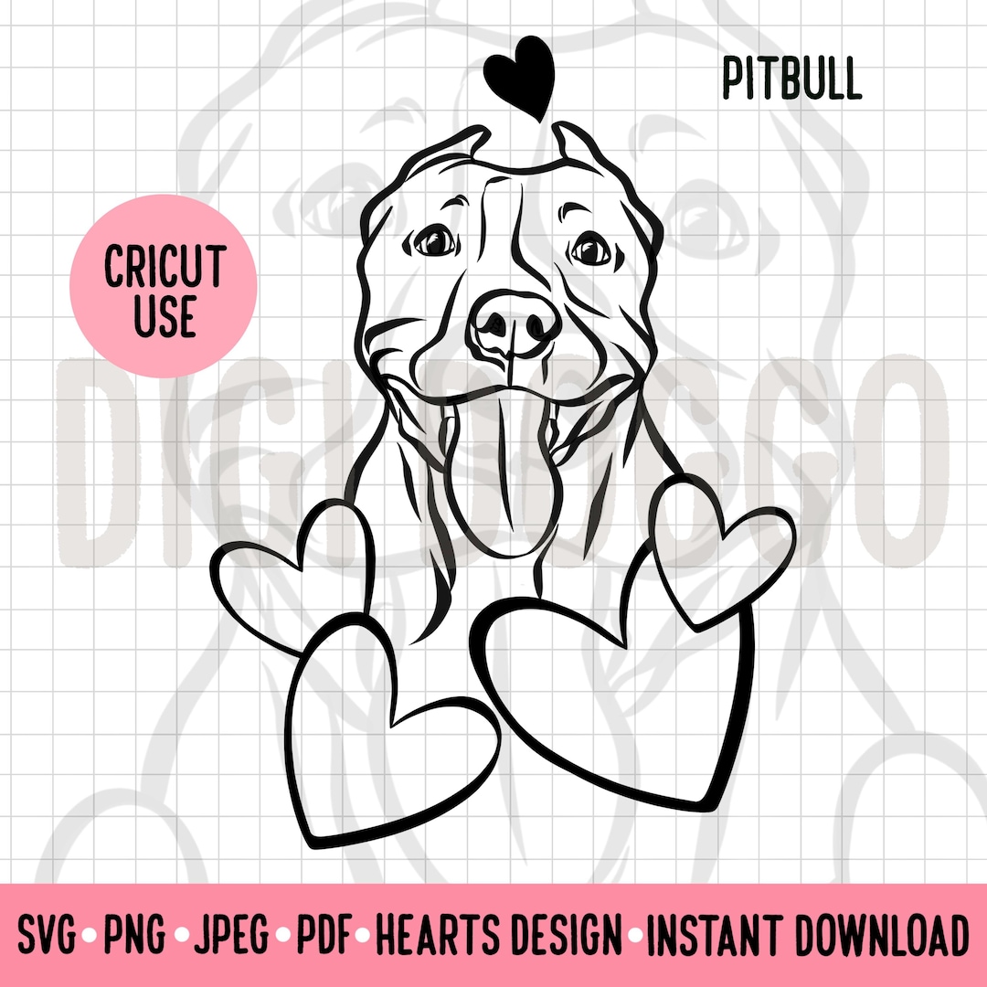 Pitbull Love Outline SVG Valentines Dog Line Portrait Clipart Pittie ...