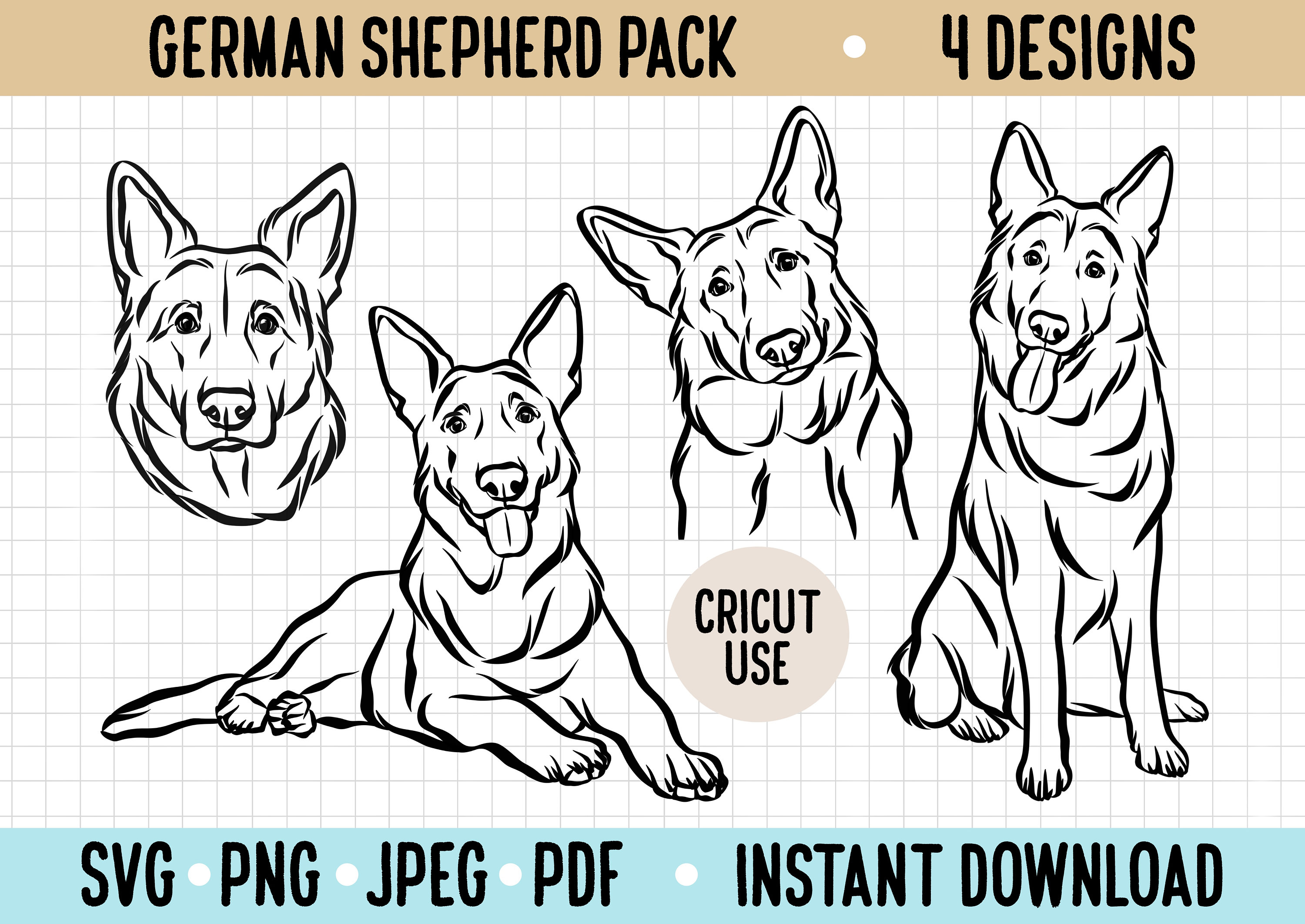 German Shepherd Outline SVG/ Cute Dog Line Art Vector Graphic/ - Etsy ...
