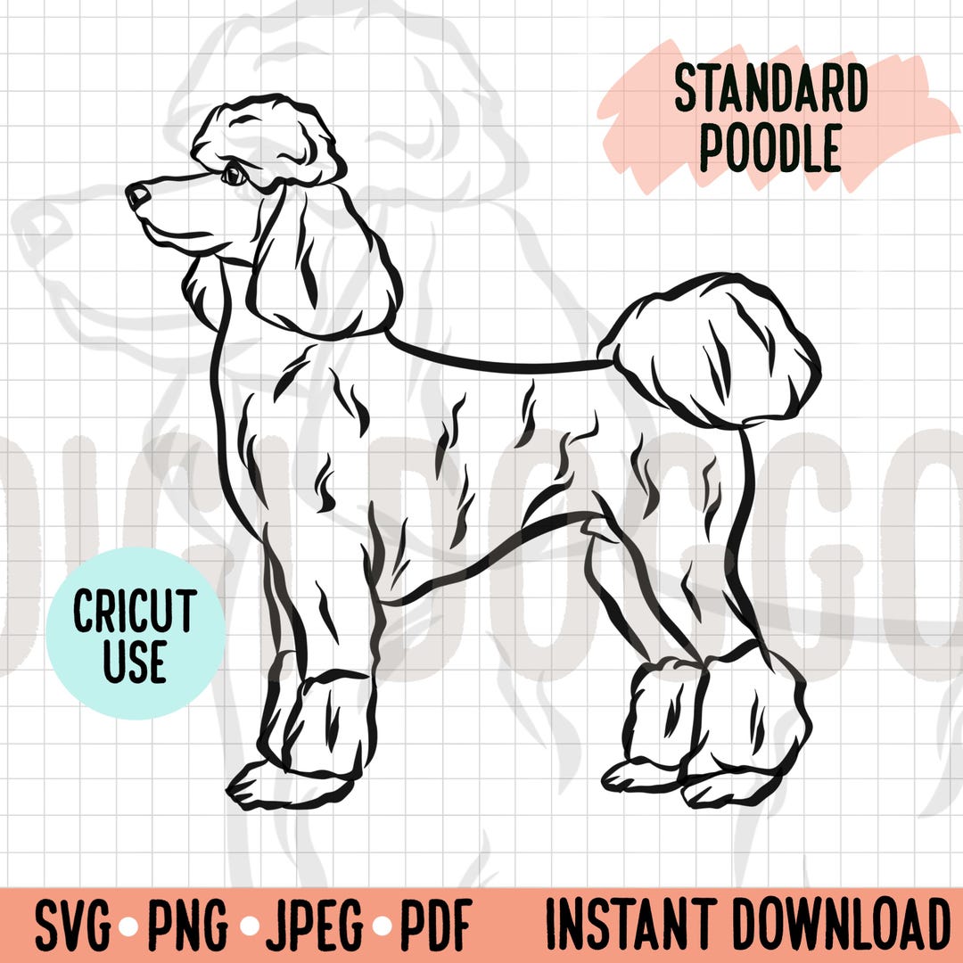 Standard Poodle Outline SVG: Dog Line Drawing Vector (digital Download ...