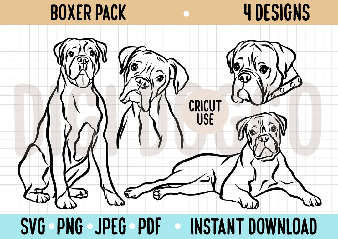 Boxer Dog Outline SVG/ Boxer Vector Illustration Bundle/ Cricut ...