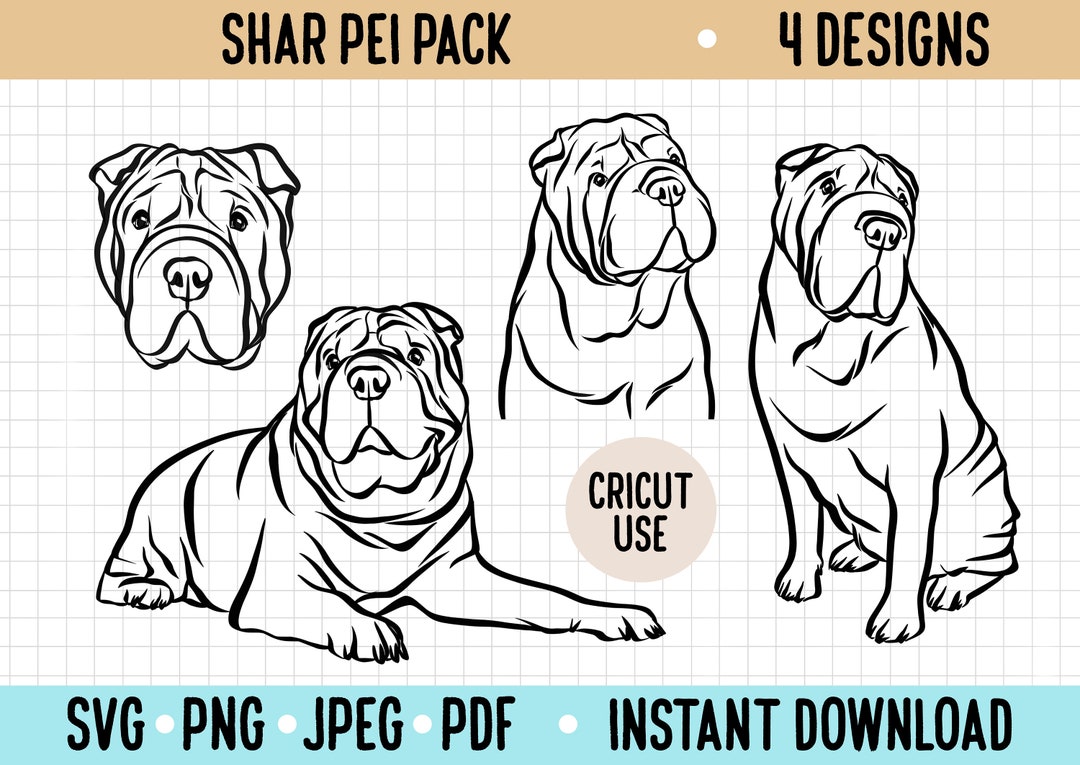 Shar Pei Outline SVG/ Dog Line Drawing SVG Bundle/ Cricut Silhouette ...