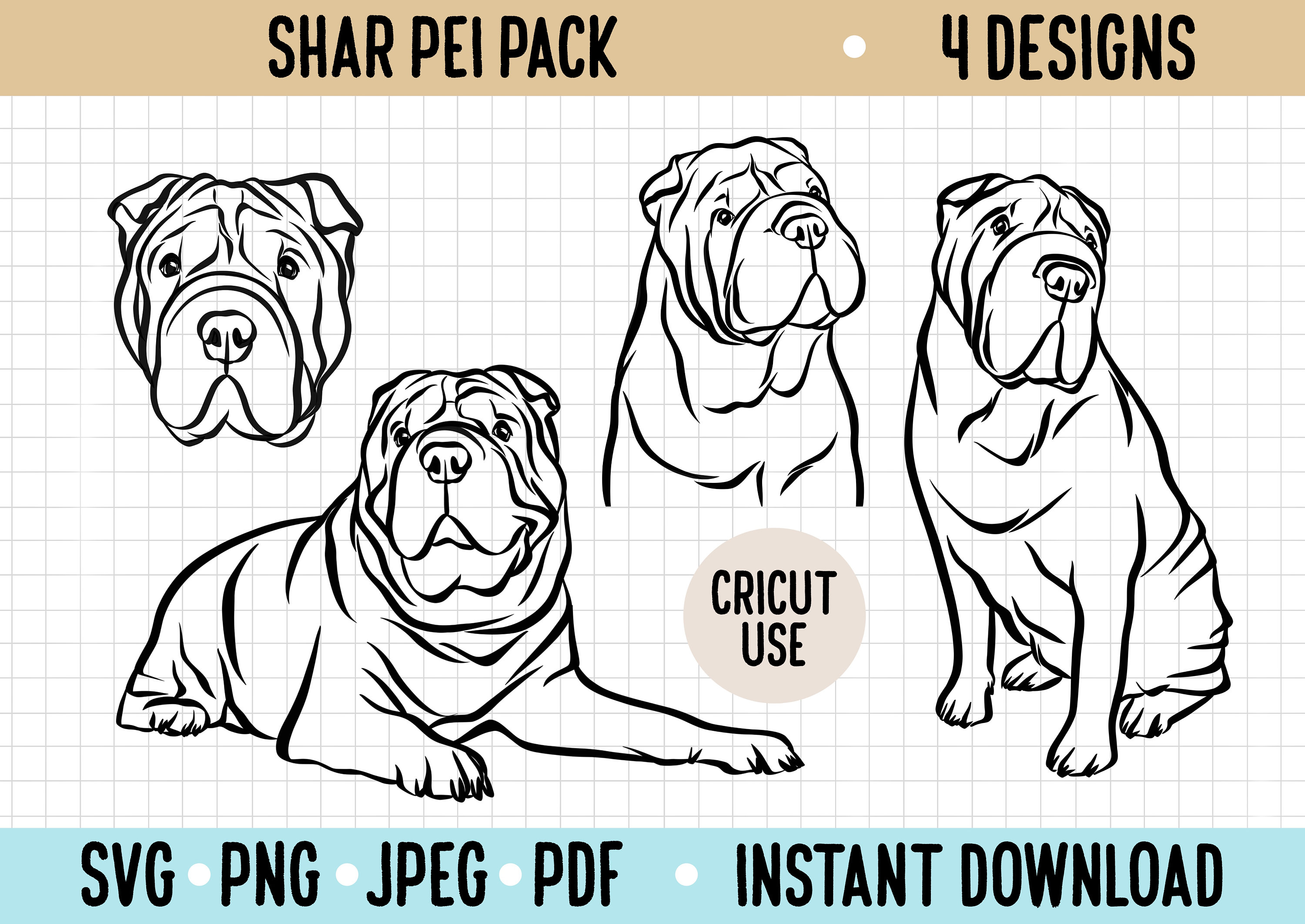 Shar Pei Outline SVG/ Dog Line Drawing SVG Bundle/ Cricut - Etsy UK