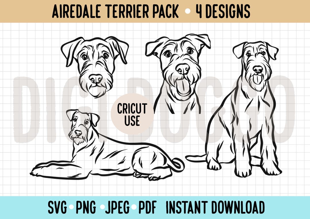 Airedale Terrier Dog Outline Svg/large Dog Breed Line Drawing SVG ...