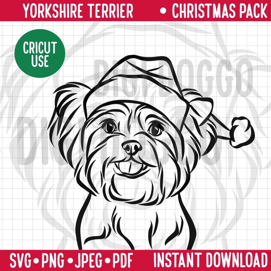 Yorkshire Terrier Outline Christmas SVG/ Dog Breed Line Portrait ...