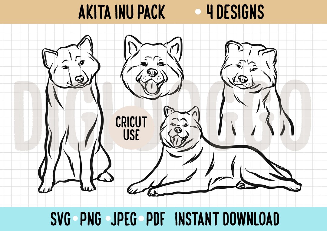 Akita Inu Dog Outline Svg/large Dog Breed Line Drawing SVG Pack/cricut ...