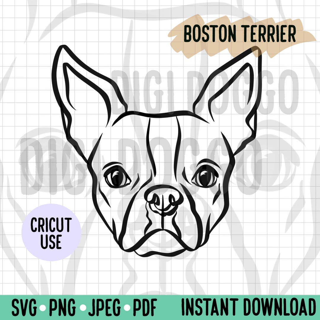 Boston Terrier Outline Svg/boston Terrier Face Line Art Vector File/dog ...