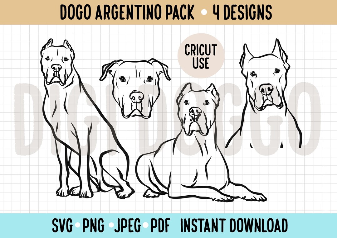 Dogo Argentino Outline SVG: Dog Line Drawing Vector Art (digital ...