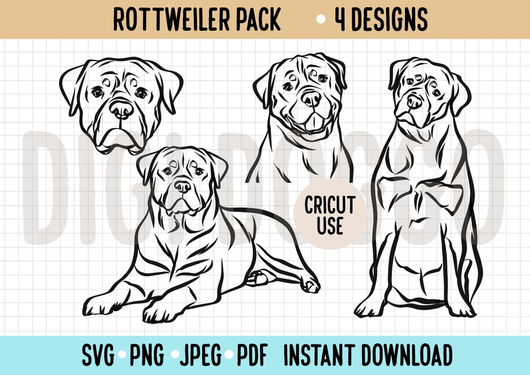 Rottweiler Dog Outline Svg/large Dog Breed Line Drawing SVG Bundle ...