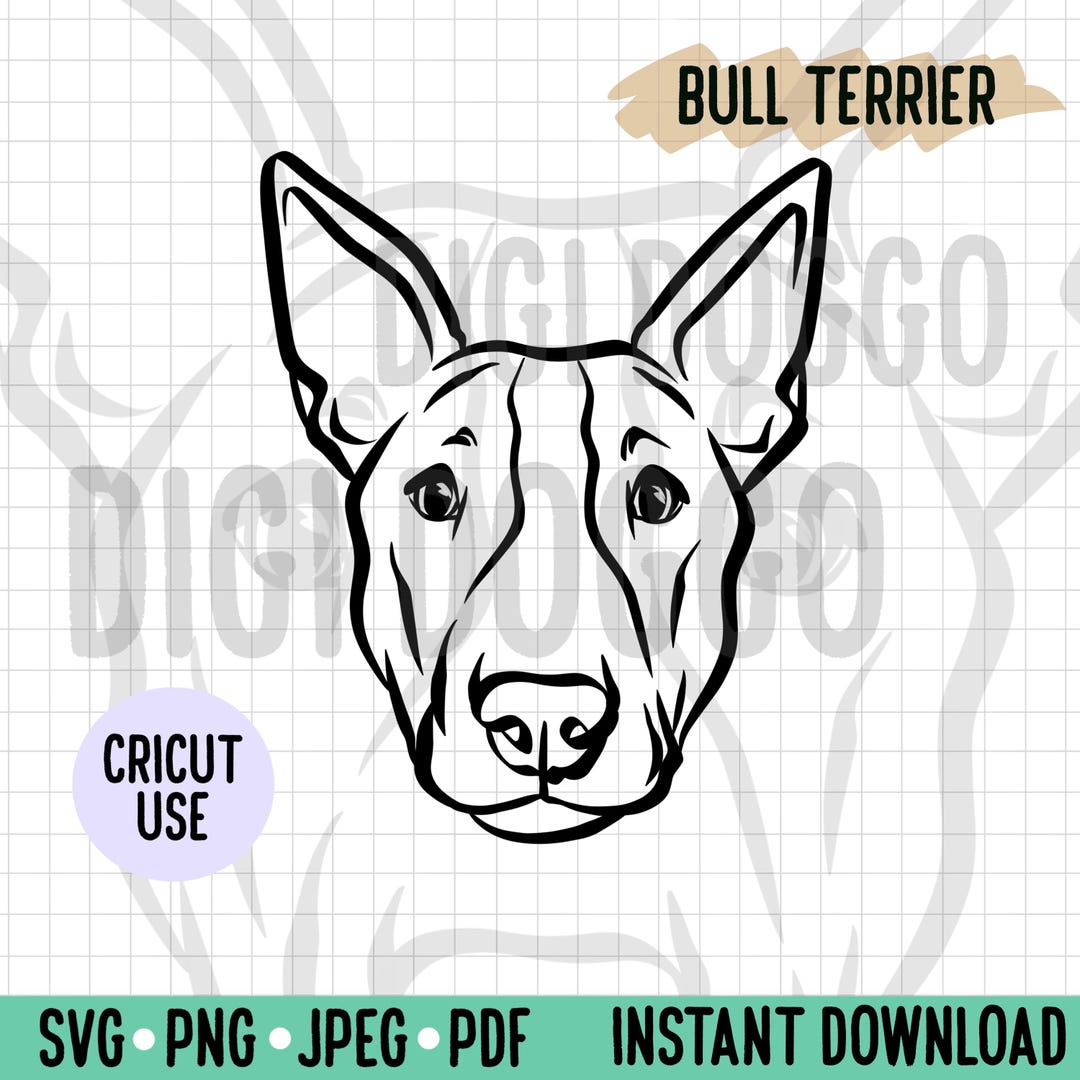 Bull Terrier Outline SVG/ Cute Bully Face Line Art Vector File/ Dog ...
