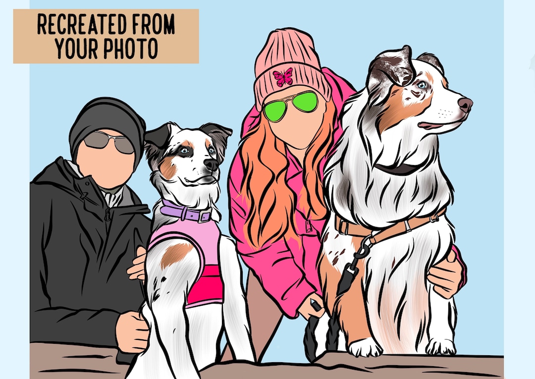 Human and Pet Digital Portrait/ Personalised Drawing From Photo/ Custom ...