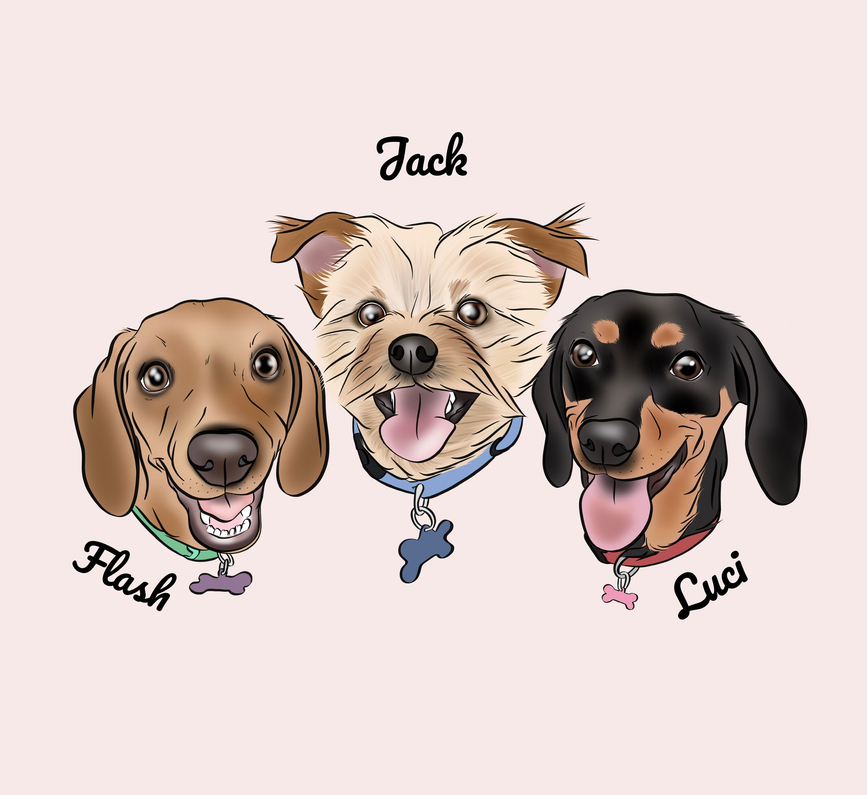 Cartooned Dogs 3 Pets on Image Illustration Drawing Pet - Etsy UK