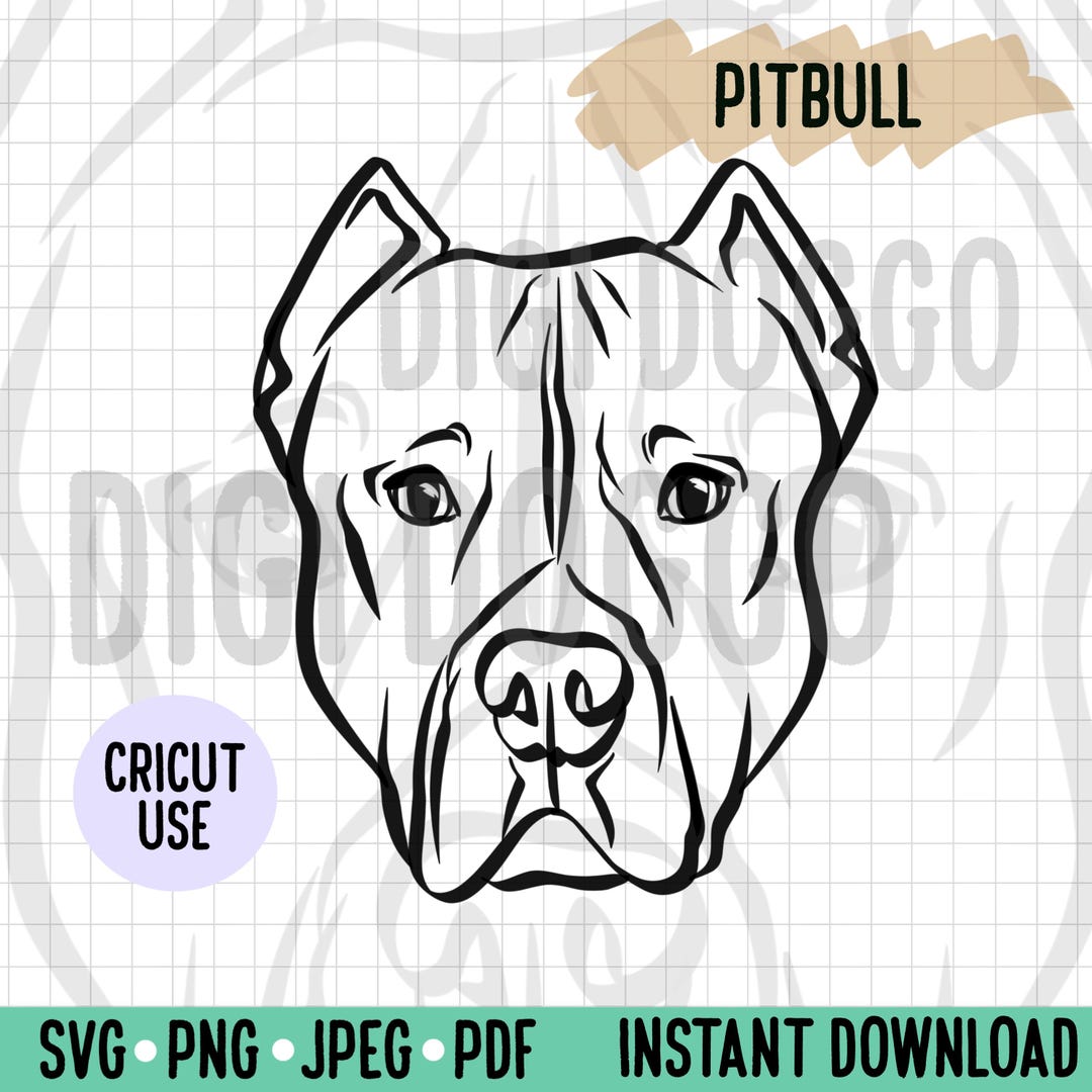 Pitbull Outline SVG/ Pitbull Face Line Art Vector File/ Dog Breed ...